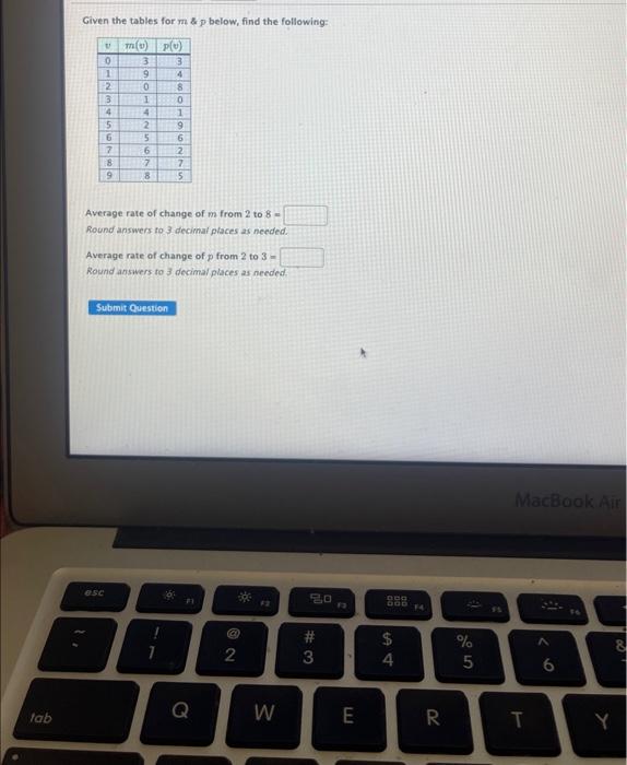 Solved Given the tables for m&p below, find the following: | Chegg.com