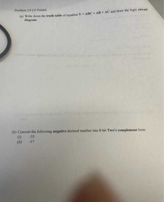 Solved Problem 2.0 (25. Points) (a) Write down the truth | Chegg.com