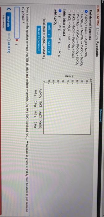 Solved des mass, References SIMULATION Limiting Reactants | Chegg.com
