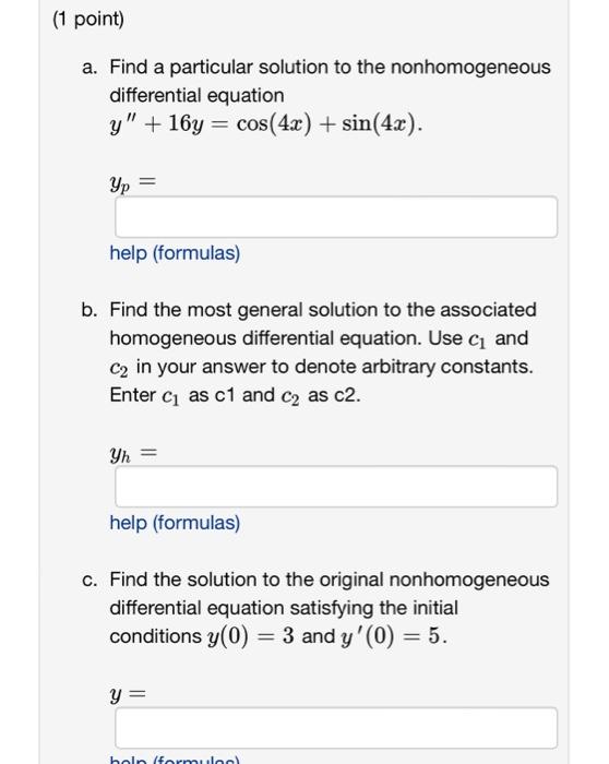 Solved a. Find a particular solution to the nonhomogeneous | Chegg.com