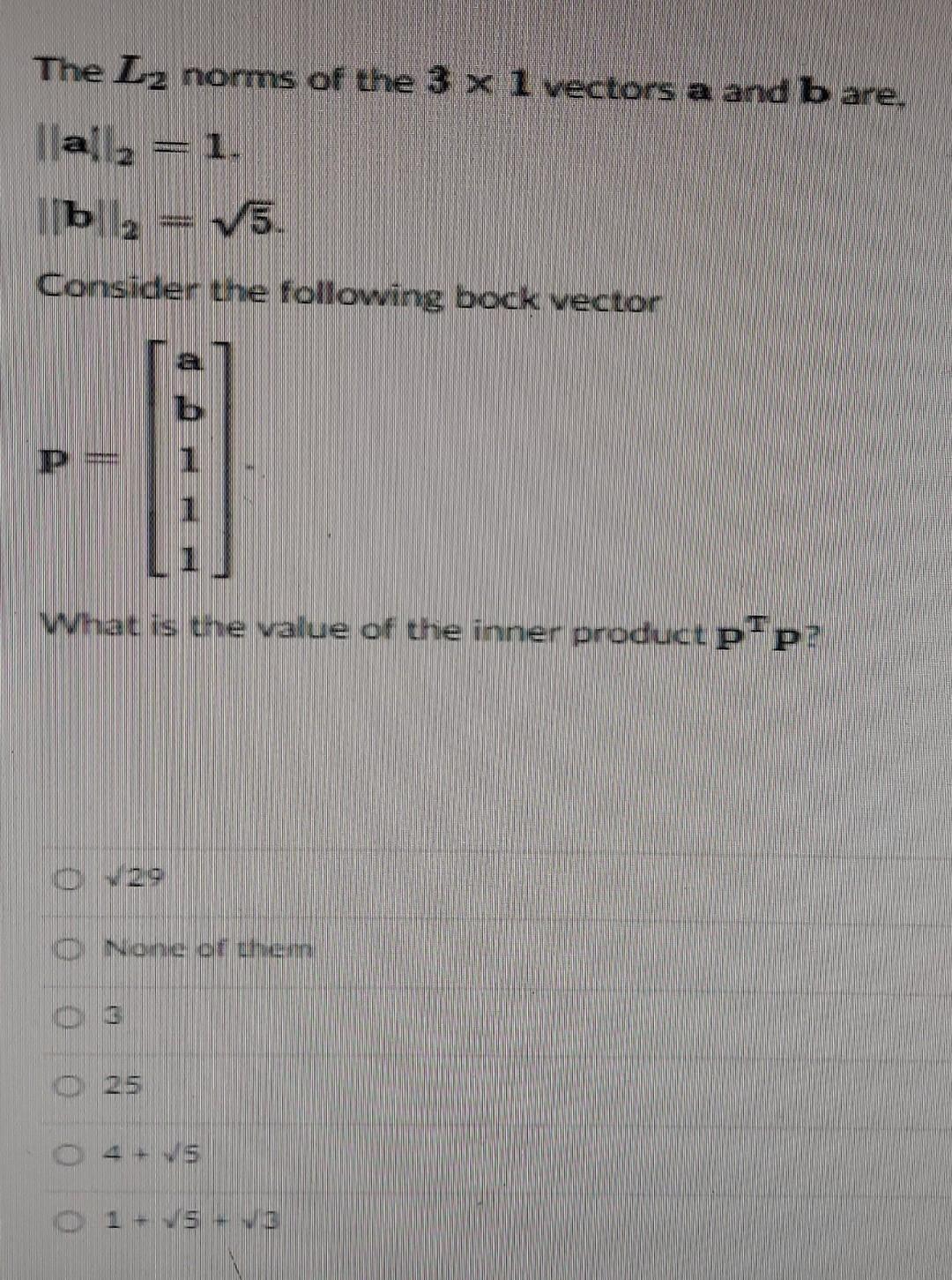 Solved The L2 nomms of the 3×1 vectors a and b are. | Chegg.com