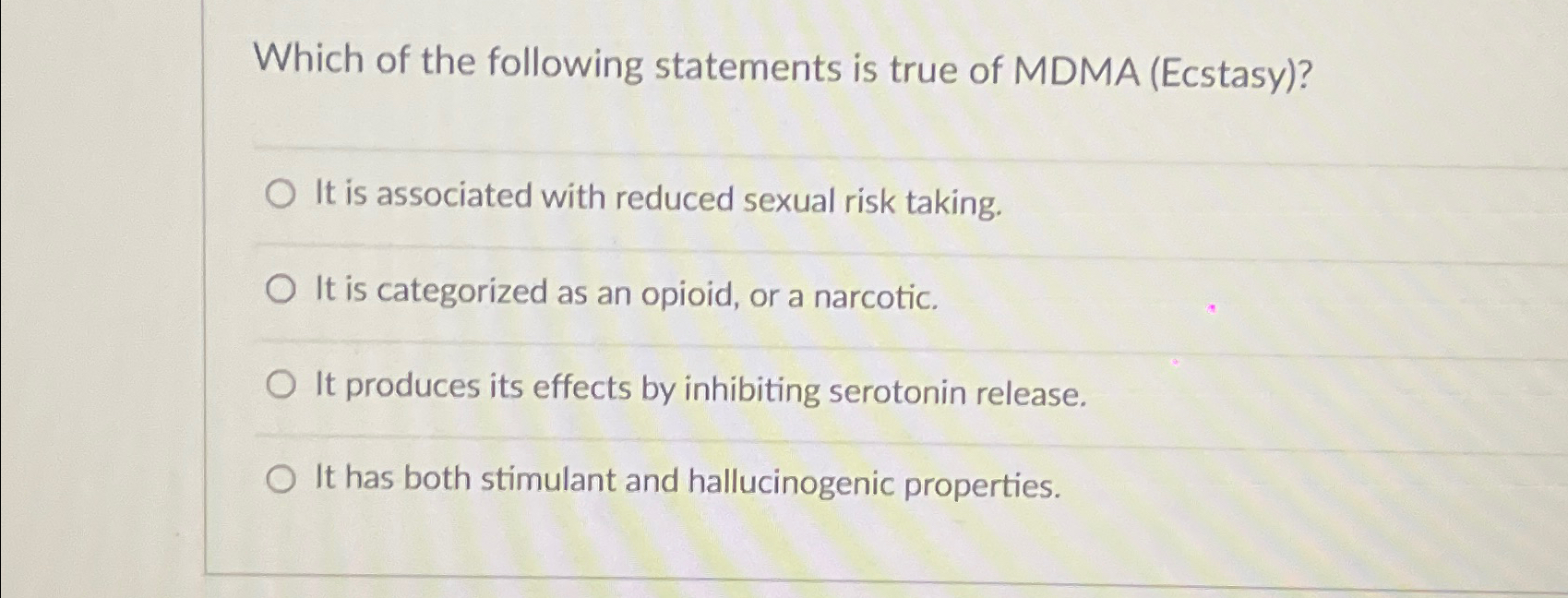 Solved Which of the following statements is true of MDMA | Chegg.com