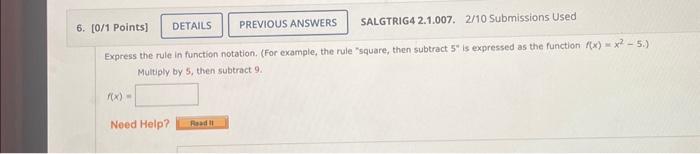 Solved Express The Rule In Function Notation For Example