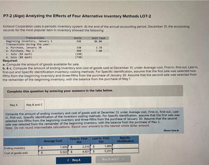 Solved P7.2 (Algo) Analyzing the Effects of Four Alternative | Chegg.com