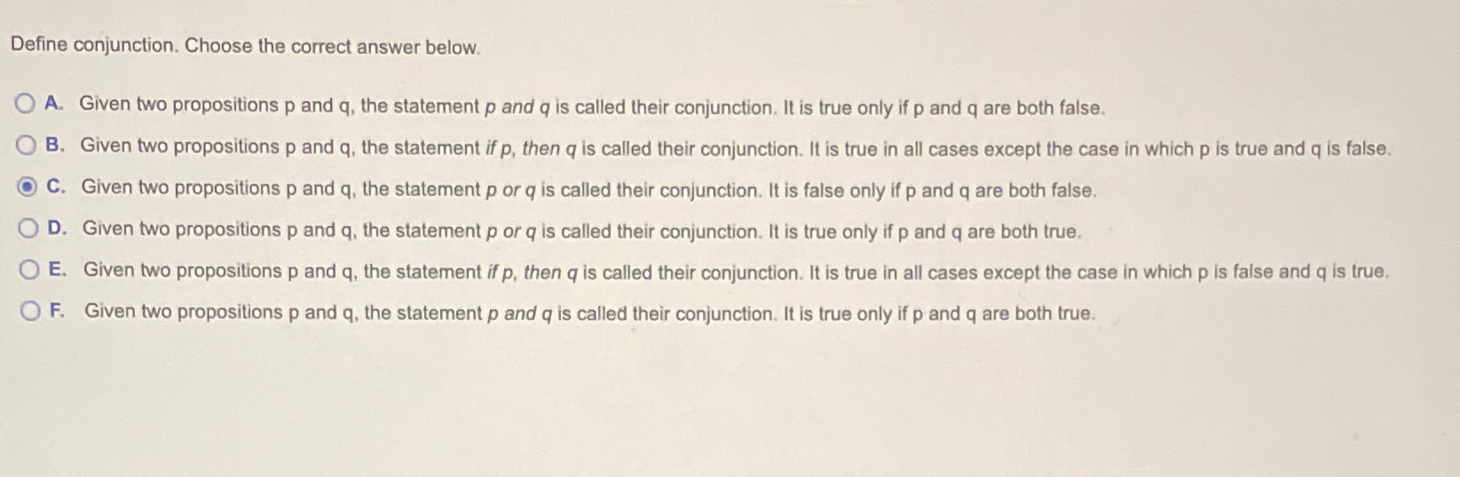 Solved Define conjunction. Choose the correct answer | Chegg.com