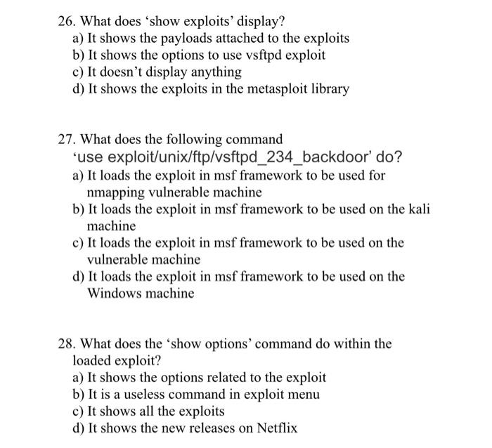 Solved 26 What Does Show Exploits Display A It Shows 