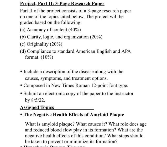 Solved Project, Part II: 3-Page Research Paper Part II of | Chegg.com