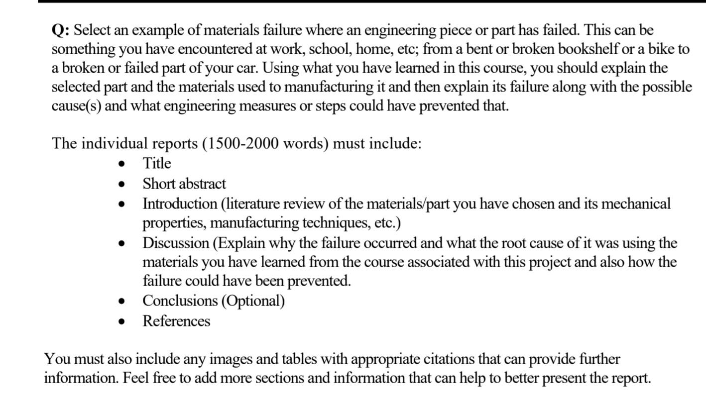 Q: Select an example of materials failure where an | Chegg.com