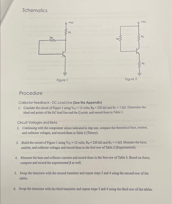 Solved Schematics Procedure Collector Feedback- DC Load Line | Chegg.com