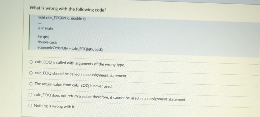 Solved What is wrong with the following code?calc_EOQ is | Chegg.com