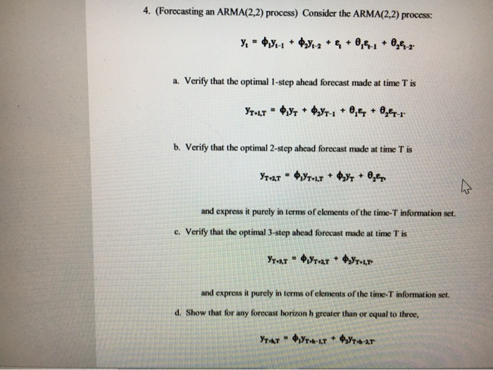 Solved 4. (Forecasting an ARMA(2,2) process) Consider the | Chegg.com Solved 4. (Forecasting an ARMA(2,2) process) Consider the | Chegg.com