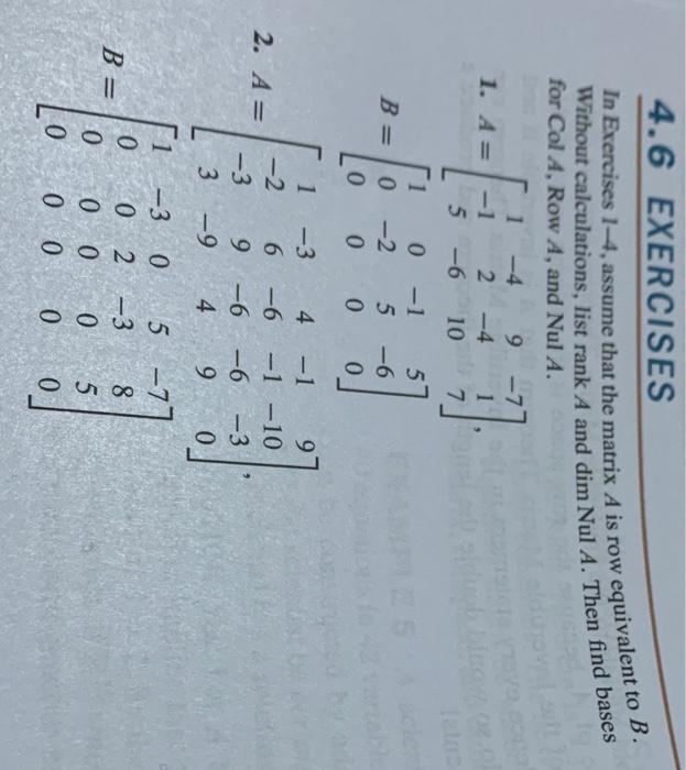 Solved 4.6 EXERCISES In Exercises 1-4, assume that the | Chegg.com