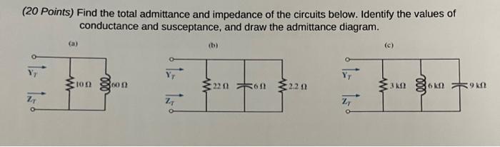 Solved (20 Points) Find the total admittance and impedance | Chegg.com