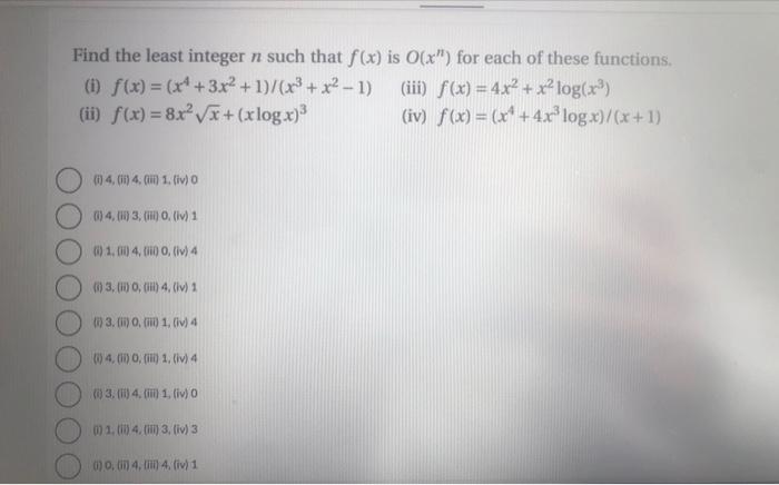 Find the least integer n such that f(x) is O(xn) for | Chegg.com