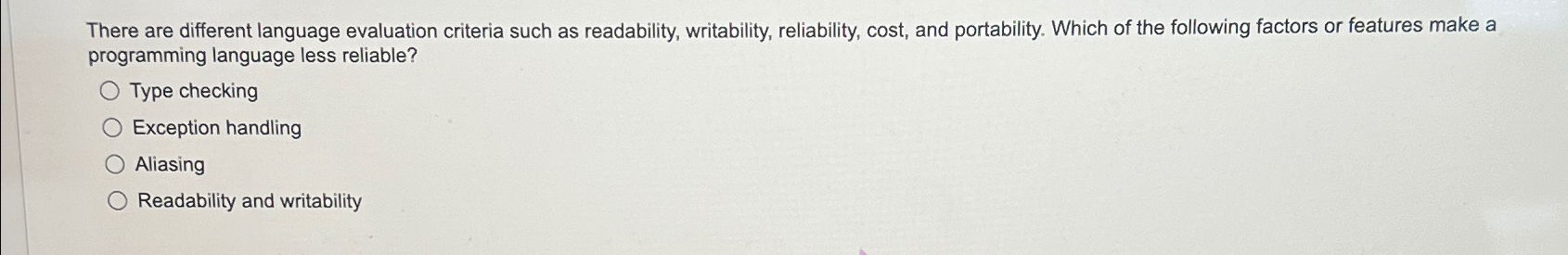 Solved There are different language evaluation criteria such | Chegg.com