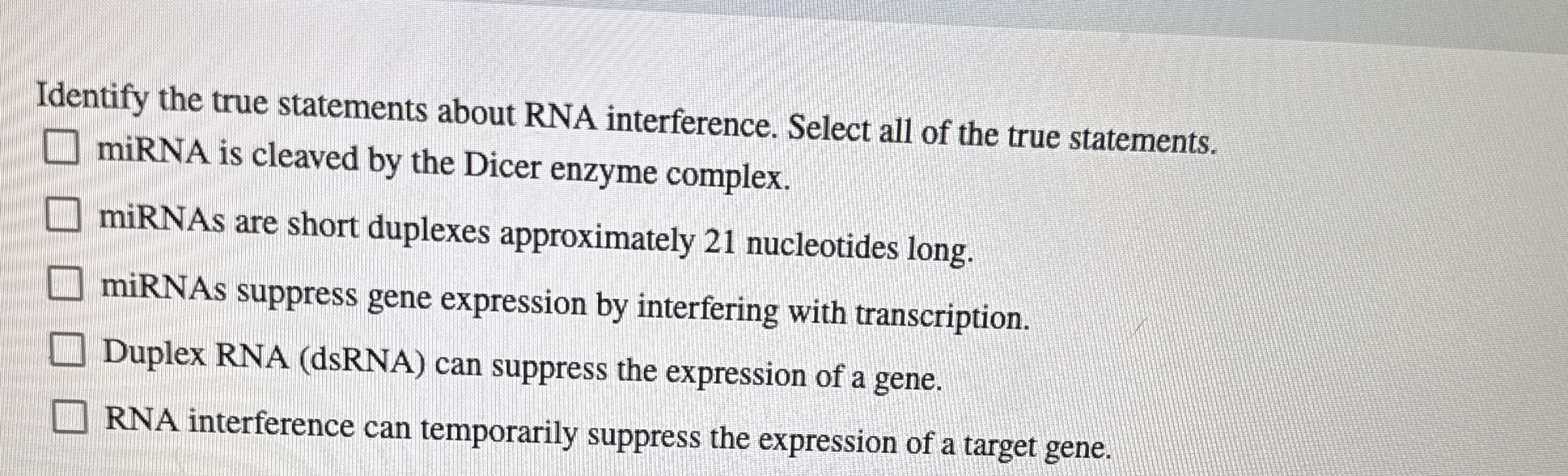 Solved Identify the true statements about RNA interference. | Chegg.com