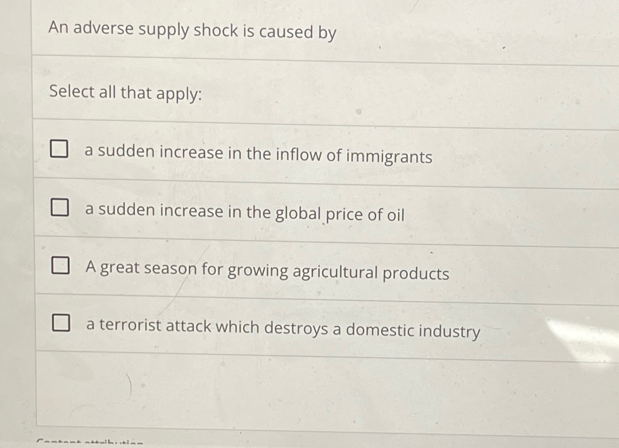 Solved An adverse supply shock is caused bySelect all that | Chegg.com