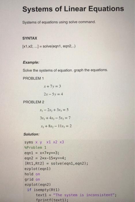 Solved Systems of Linear Equations Systems of equations | Chegg.com