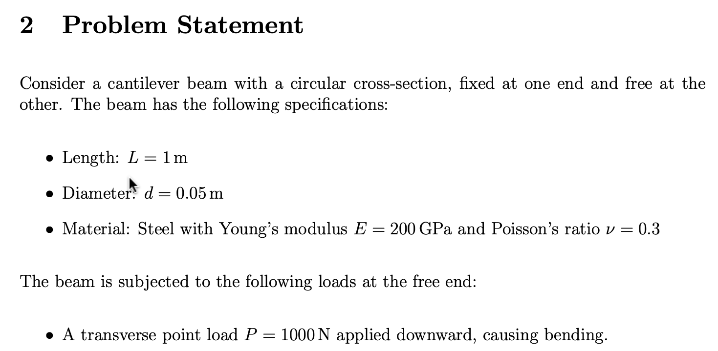 Solved 2 ﻿Problem Statement Consider a cantilever beam with | Chegg.com