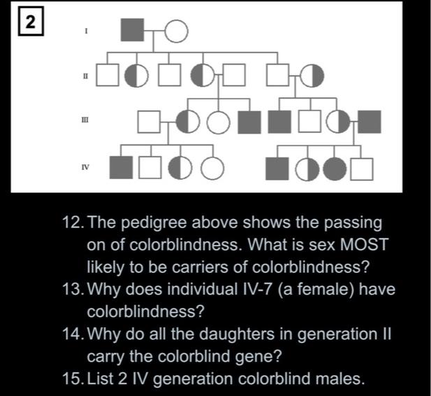 Solved 212. ﻿The pedigree above shows the passing on of | Chegg.com