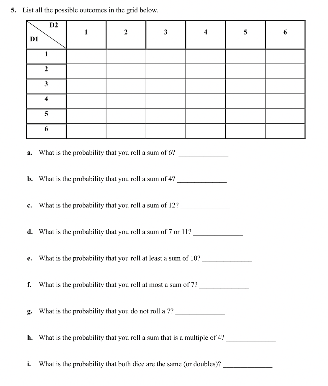 Solved List all the possible outcomes in the grid below. | Chegg.com
