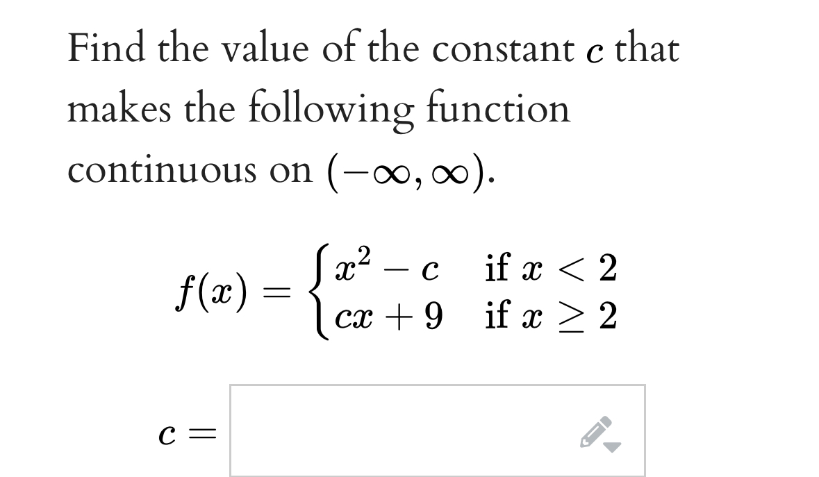 Solved Find the value of the constant c ﻿that makes the | Chegg.com