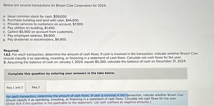 Solved For each transaction, determine the amount of cash | Chegg.com