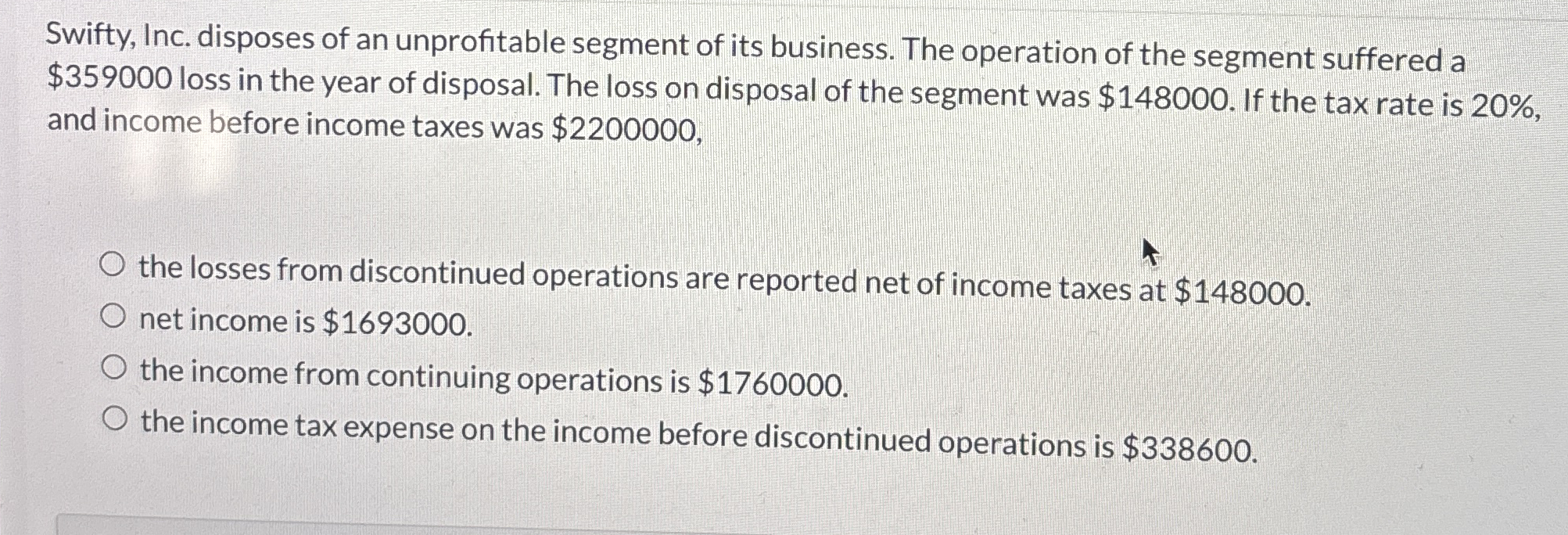 Solved Swifty, Inc. disposes of an unprofitable segment of | Chegg.com