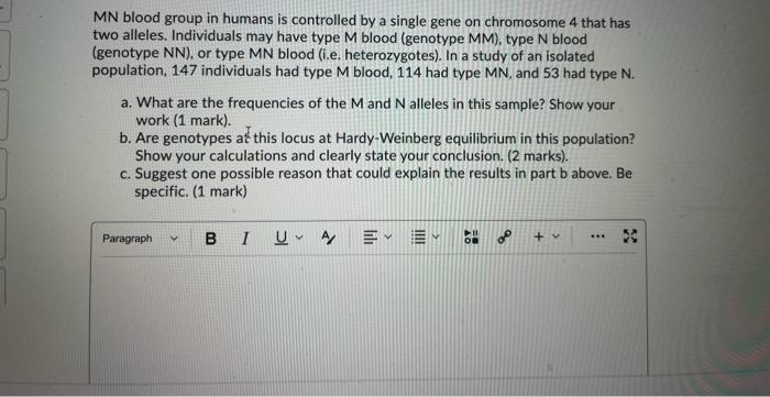 Solved MN blood group in humans is controlled by a single | Chegg.com