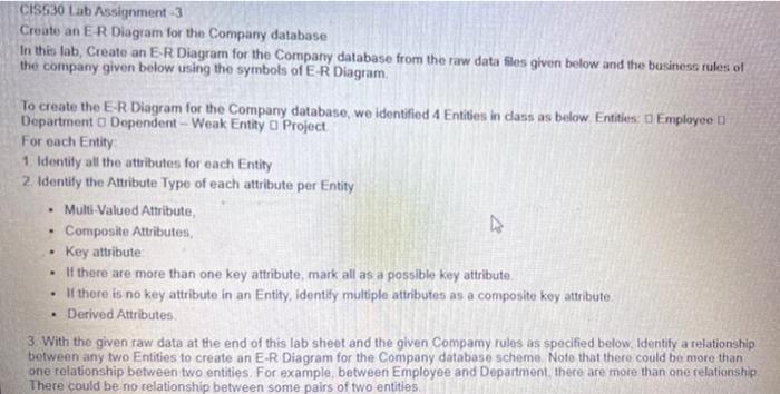 Solved CIS530 Lab Assignment -3 Create an E R Diagram for | Chegg.com
