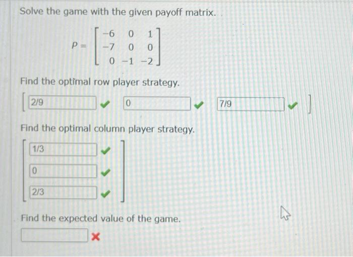 Solved Solve the game with the given payoff matrix. | Chegg.com