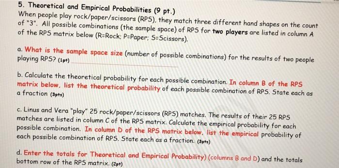 Solved 5. Theoretical and Empirical Probabilities (9 pt.) | Chegg.com