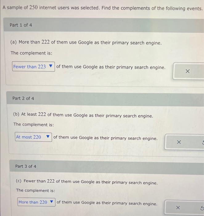 Solved A sample of 250 internet users was selected. Find the | Chegg.com
