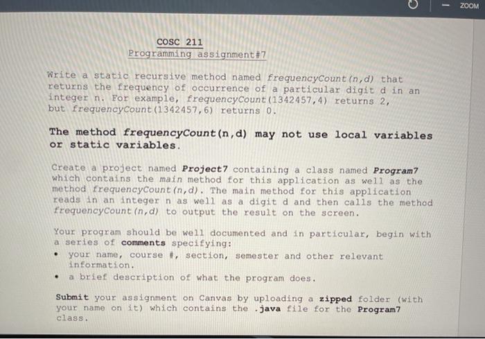Solved - ZOOM COSC 211 Programming assignment#7 Write a | Chegg.com