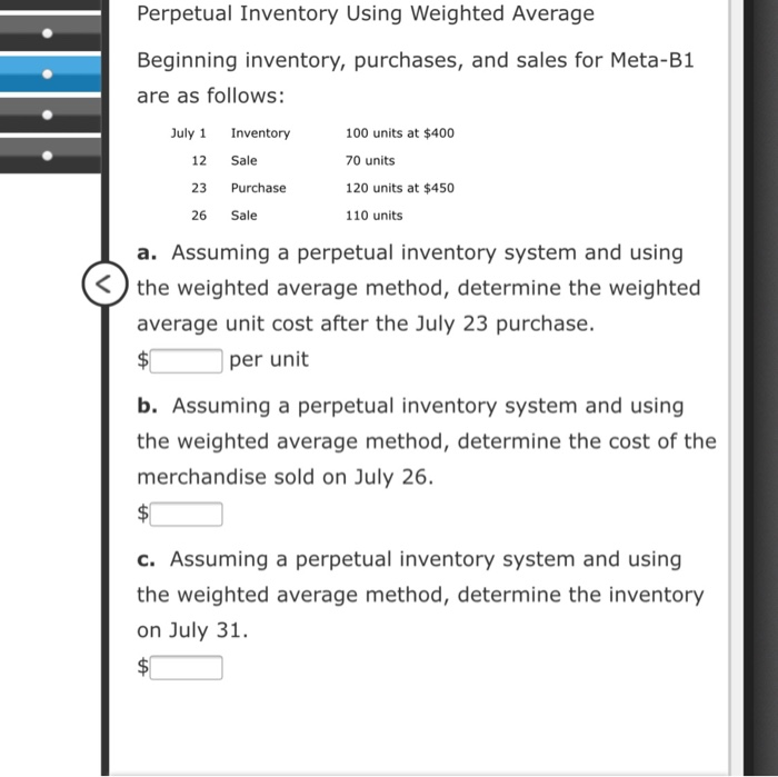 Solved Perpetual Inventory Using Weighted Average Beginning | Chegg.com