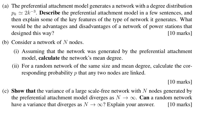 (a) The preferential attachment model generates a | Chegg.com