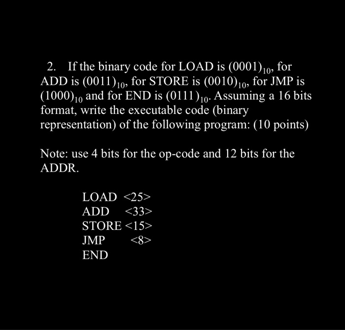 Solved 2. If the binary code for LOAD is (0001)10, for ADD | Chegg.com