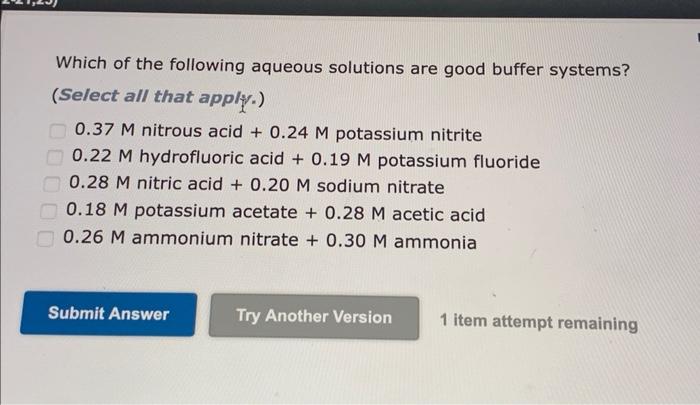 Solved Which of the following aqueous solutions are good | Chegg.com