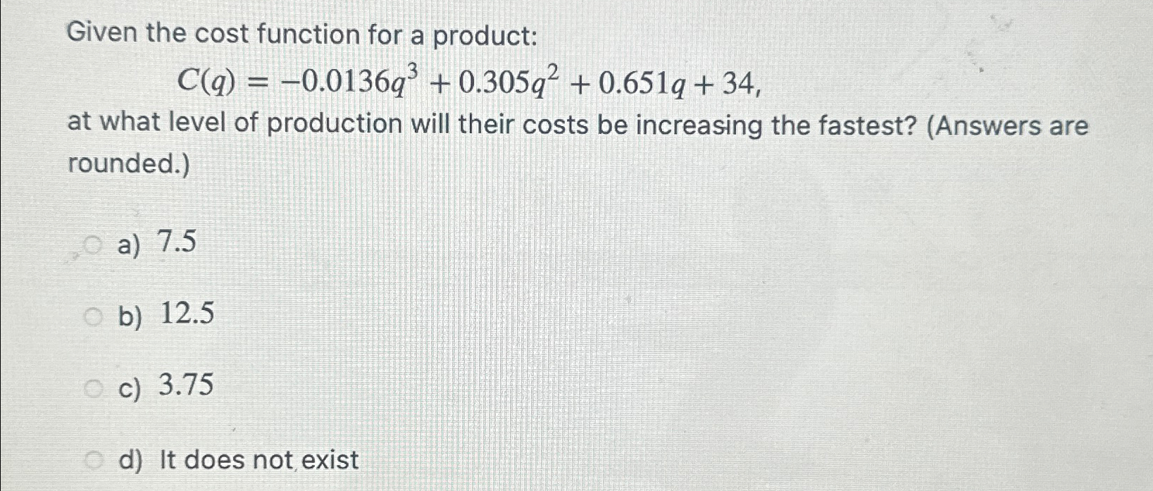 Solved Given the cost function for a | Chegg.com
