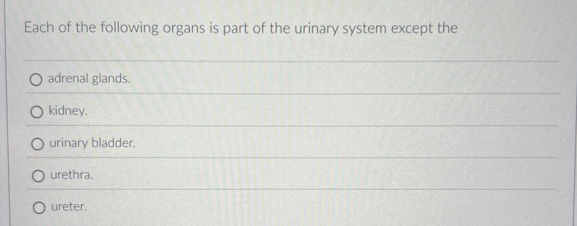 High Quality SOLUTION Each of the following organs is part of the urinary | Chegg.com