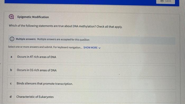 Solved di Save Epigenetic Modification Which of the | Chegg.com