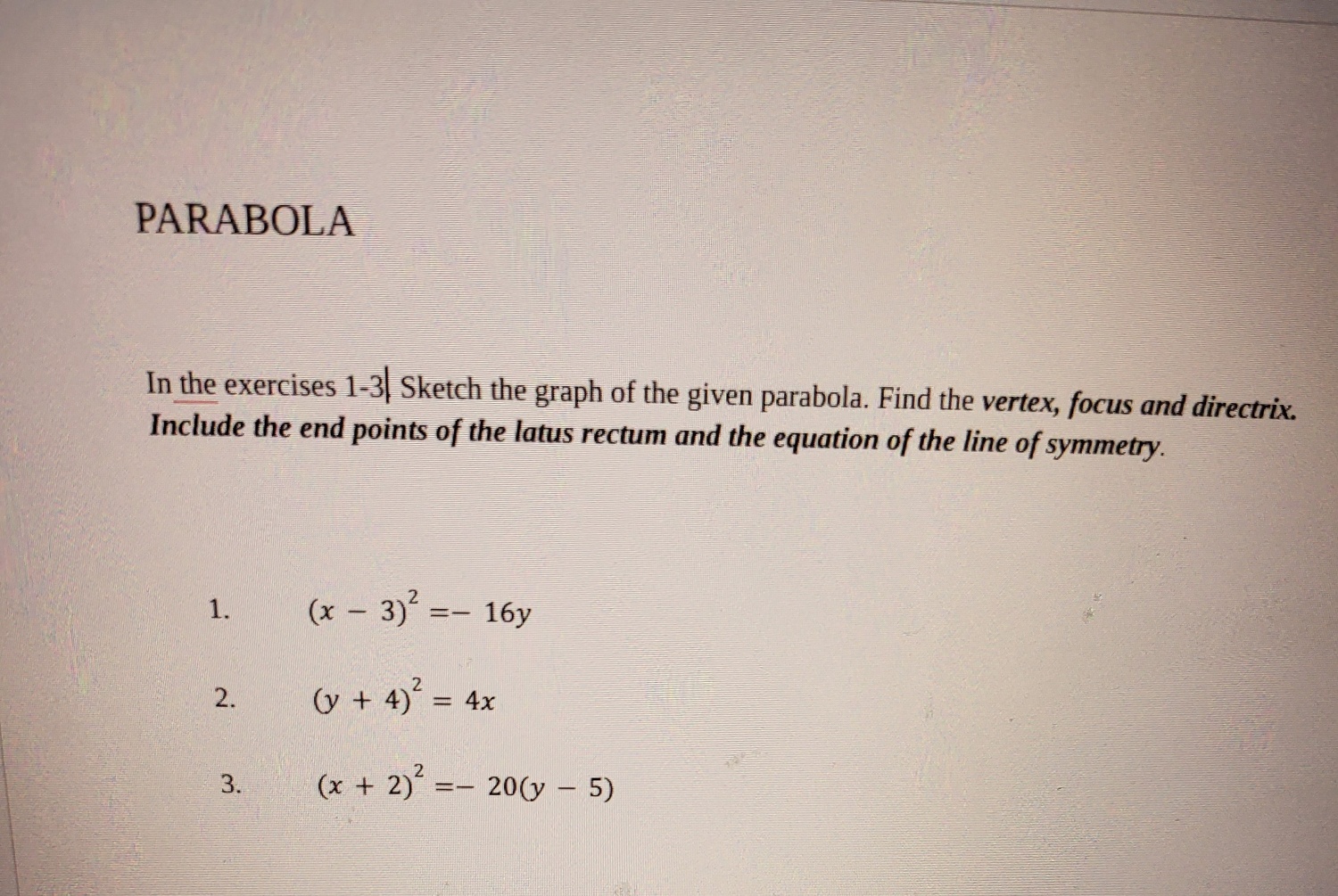 Solved In the exercises 1-3| ﻿Sketch the graph of the given | Chegg.com