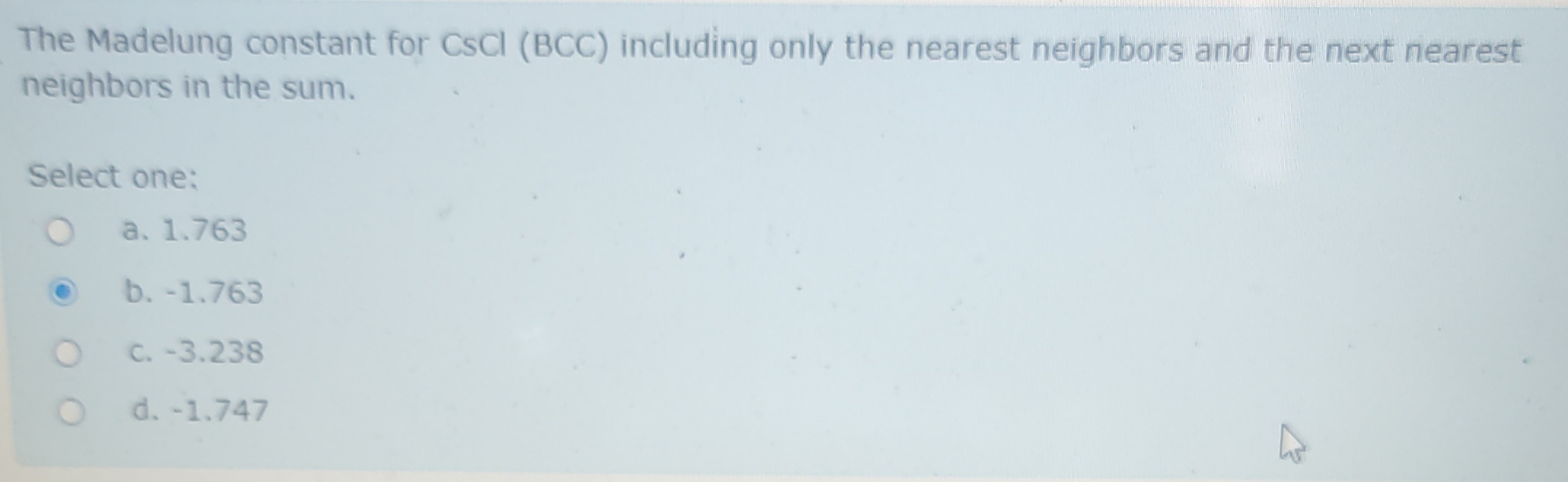 The Madelung constant for CsCl(BCC) ﻿including only | Chegg.com