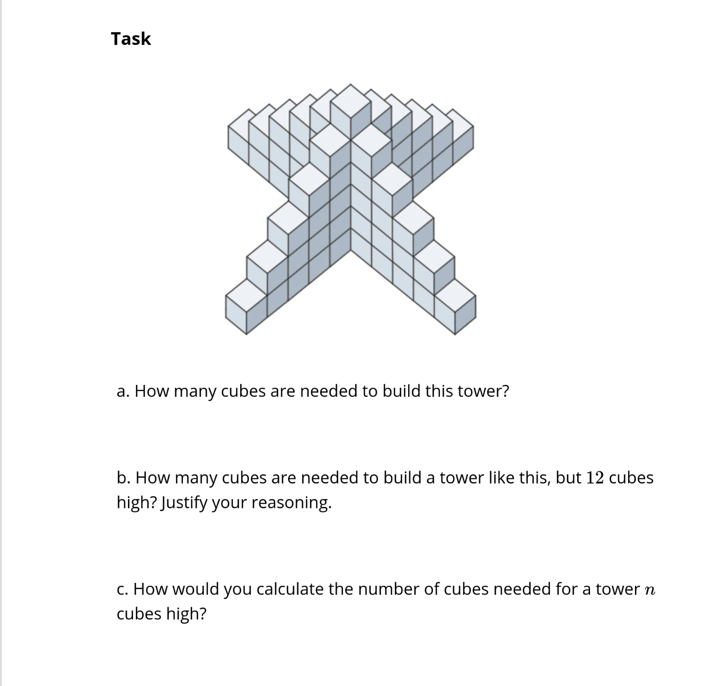 Solved Taska. ﻿How many cubes are needed to build this | Chegg.com