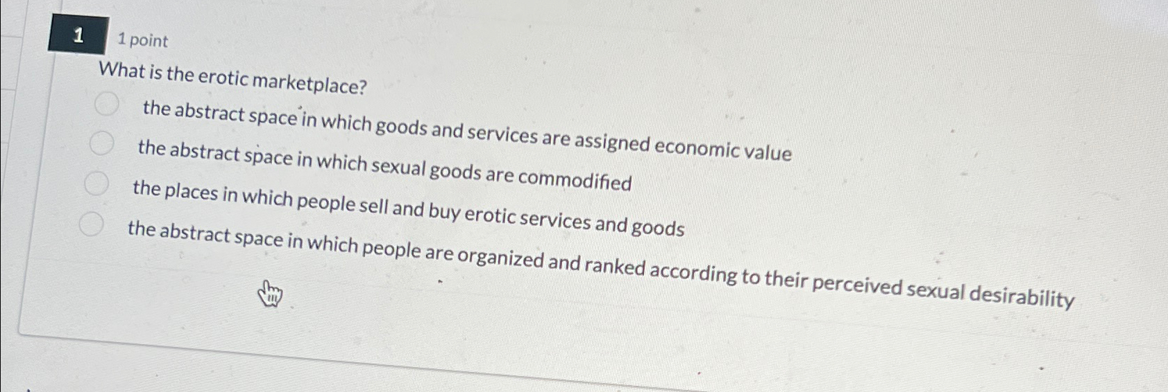 Solved 11 ﻿pointWhat is the erotic marketplace?the abstract | Chegg.com