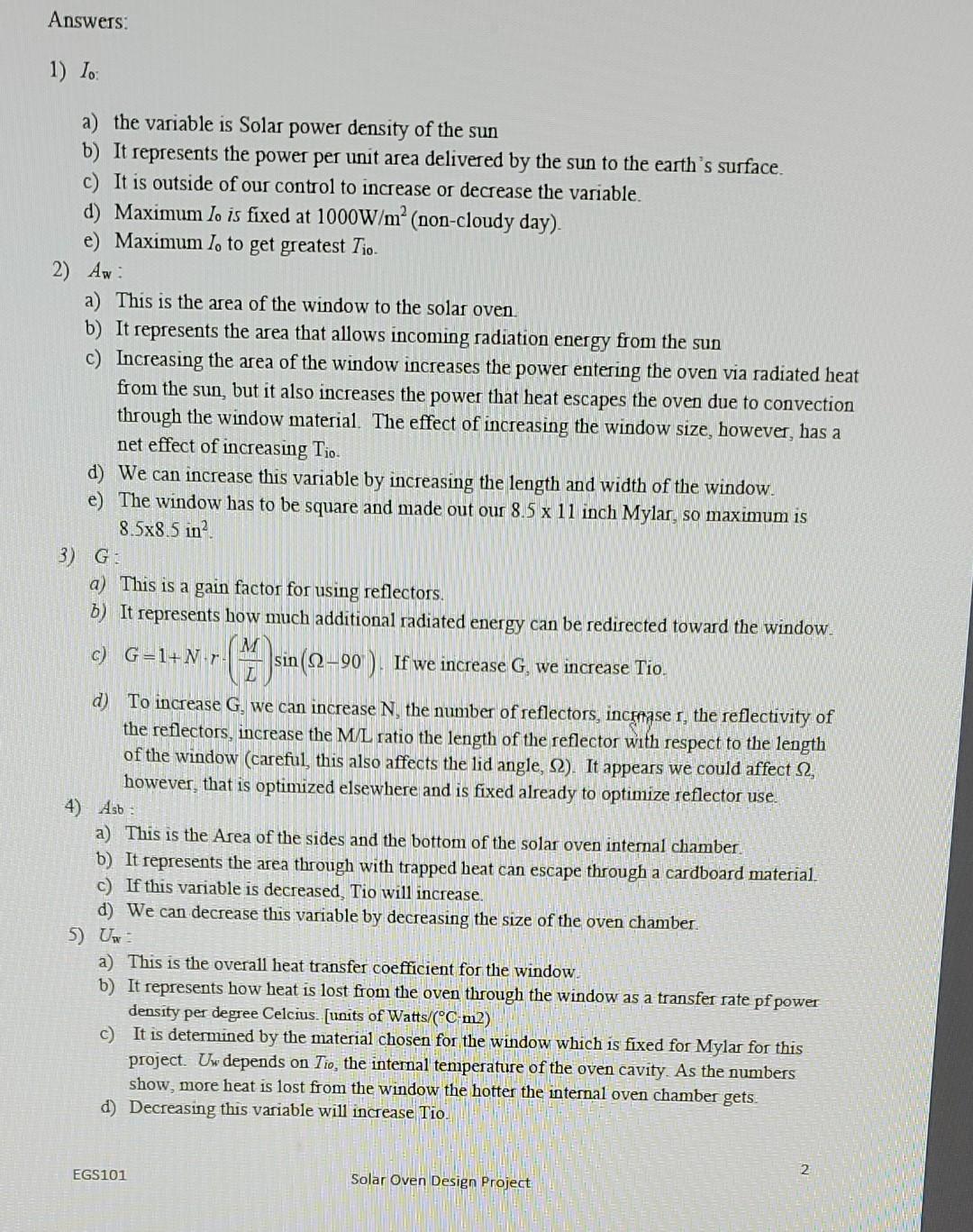 Solved Purpose: Understand formulas applied in "Solar Oven | Chegg.com