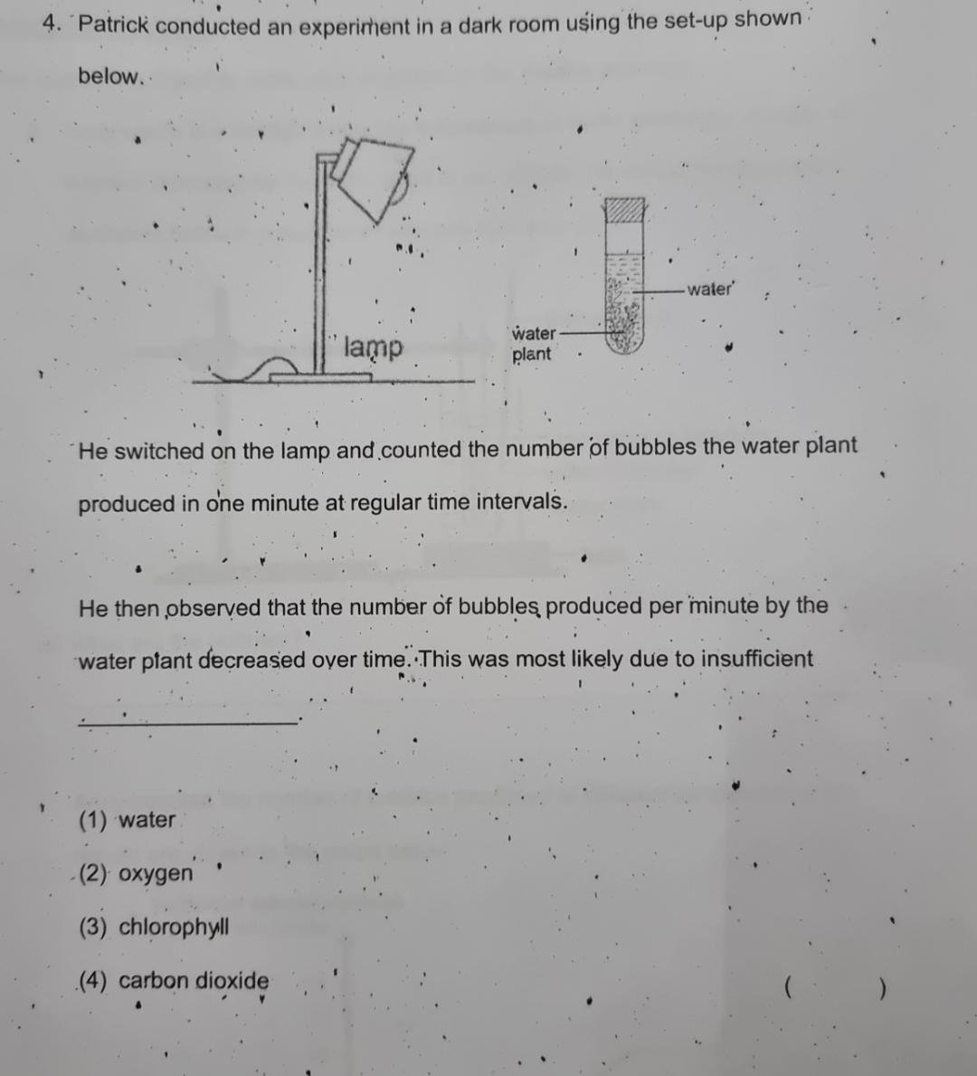 Solved Patrick conducted an experiment in a dark room using | Chegg.com