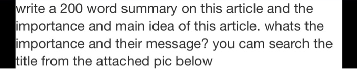 Solved write a 200 word summary on this article and the | Chegg.com