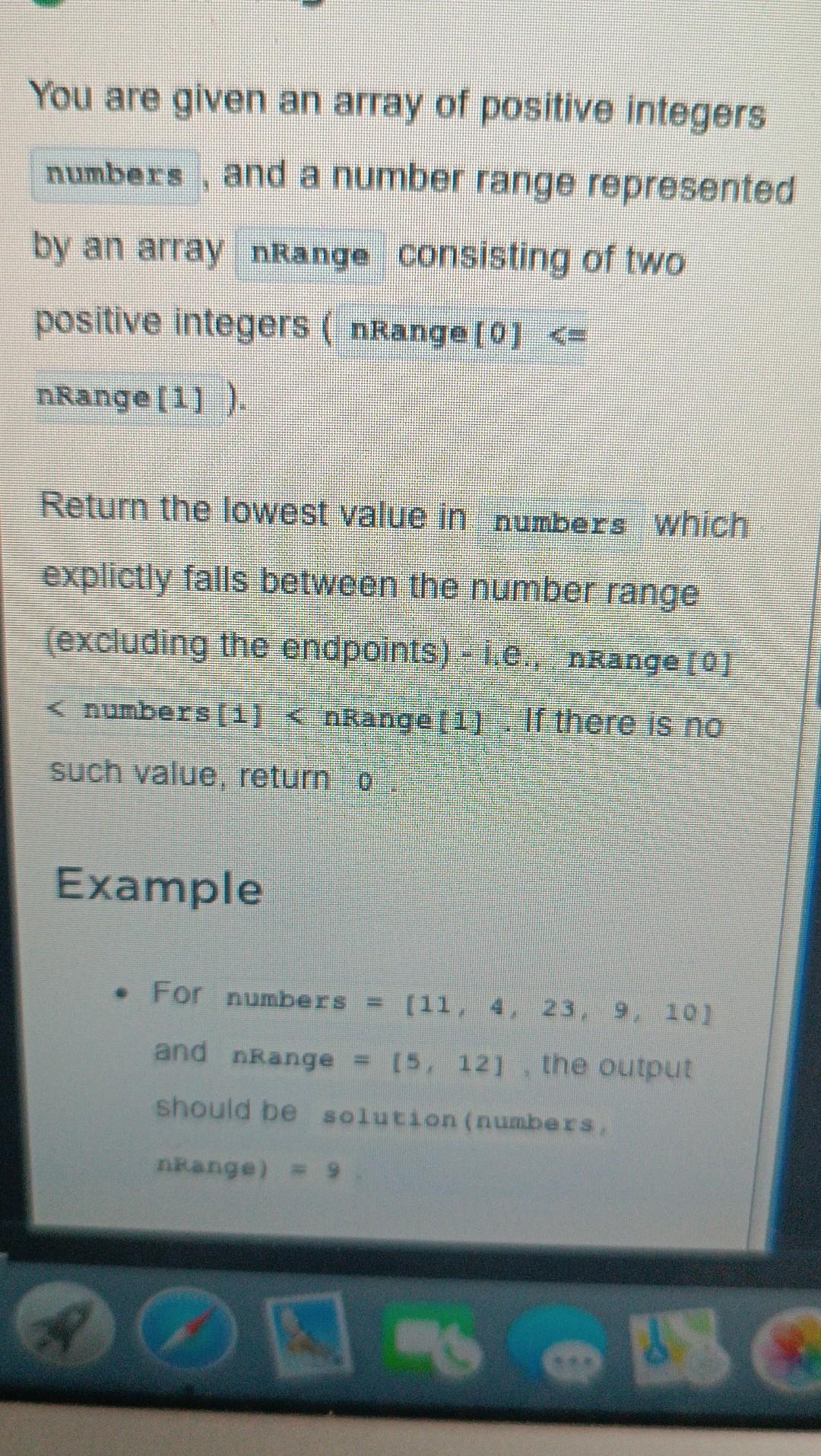 Solved Example - For numbers =[11,4,23,9,10] and nRange | Chegg.com