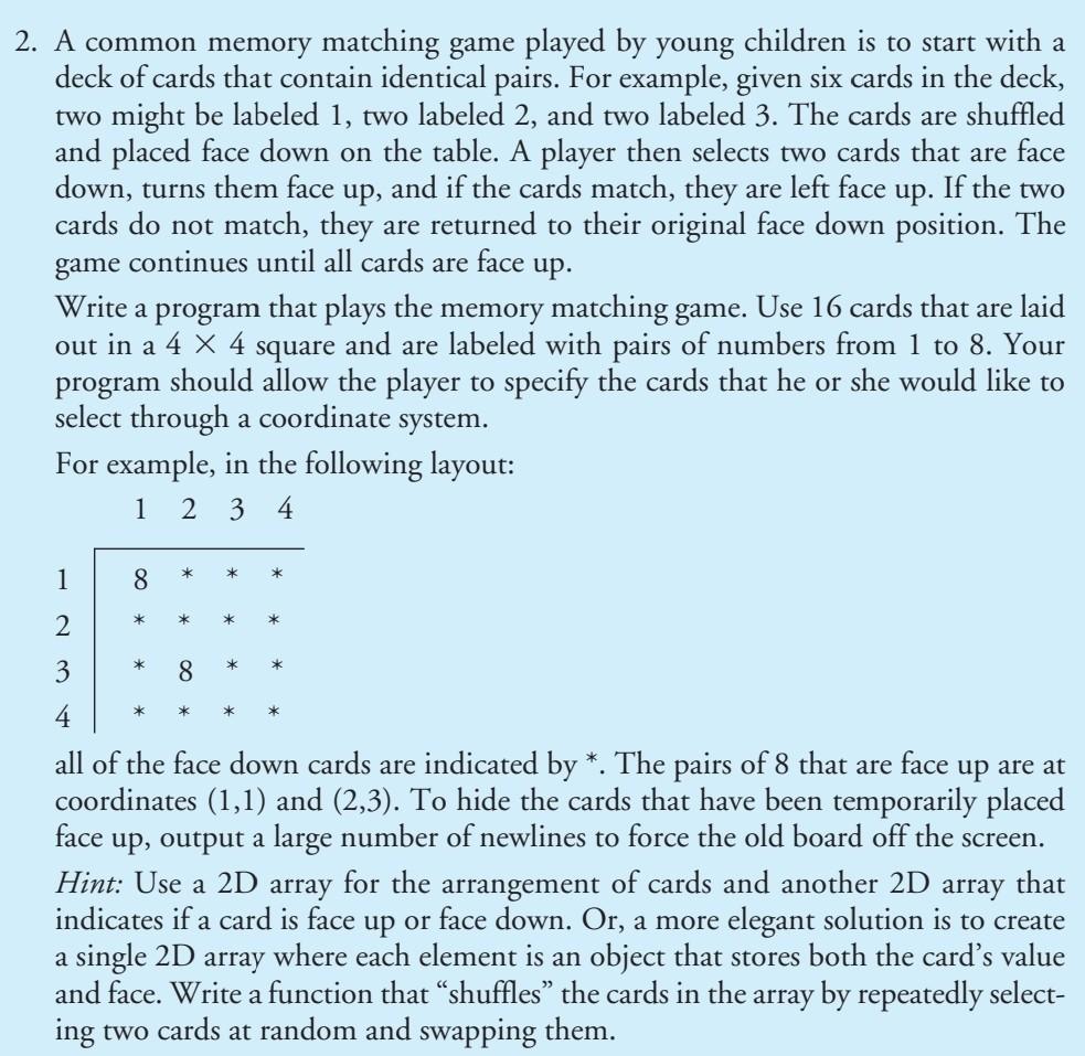 Solved up, 2. A common memory matching game played by young | Chegg.com